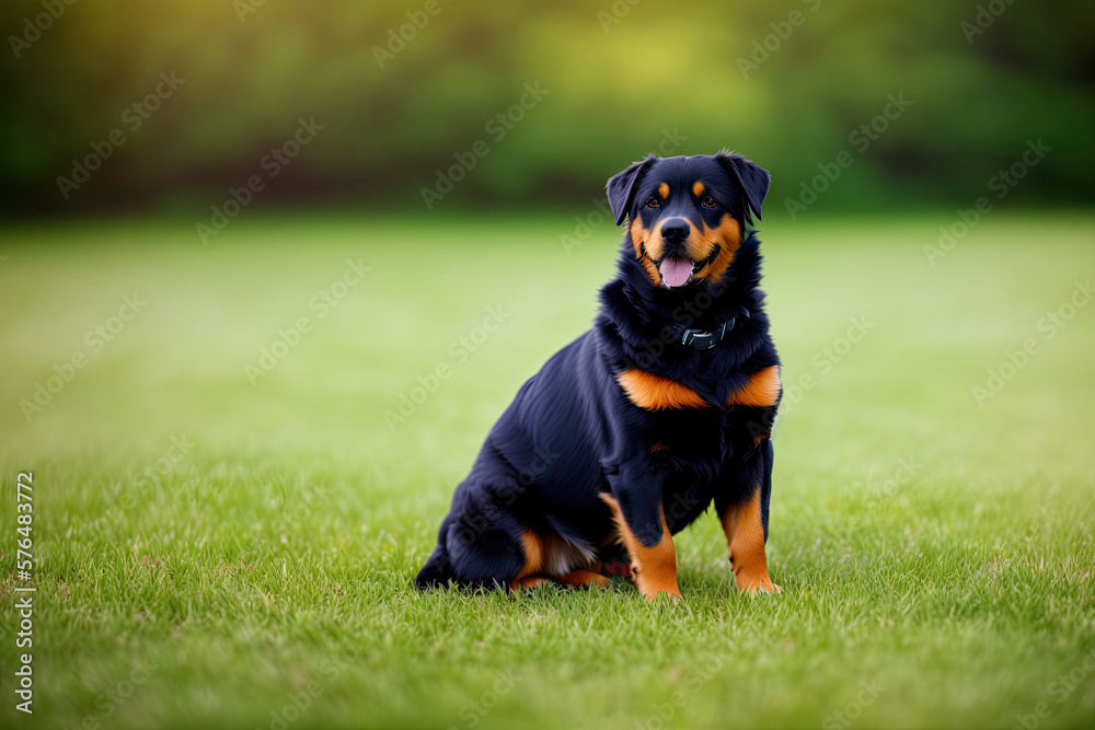 Rottweiler puppy posing with nature background, generative ai color ...