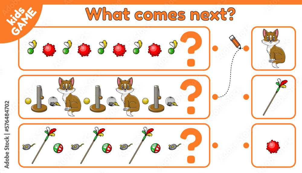 Education children game. What comes next is. Guess the sequence of ...