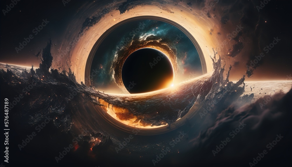 super realistic black hole illustration, destroyed planet in universe ...