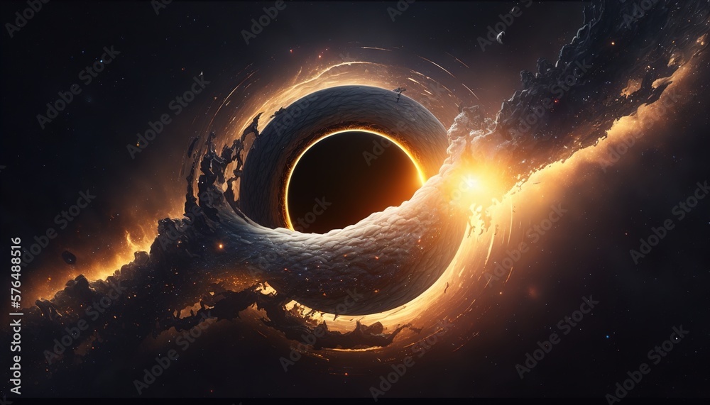 super realistic black hole illustration, destroyed planet in universe ...