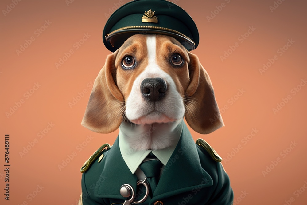 Cute dog as a security guard on colored background, concept of Playful ...