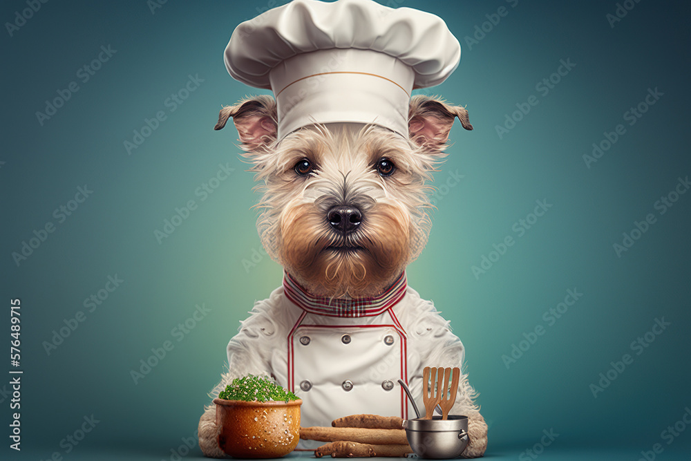 Cute dog as a chef on colored background, concept of Adorable and ...