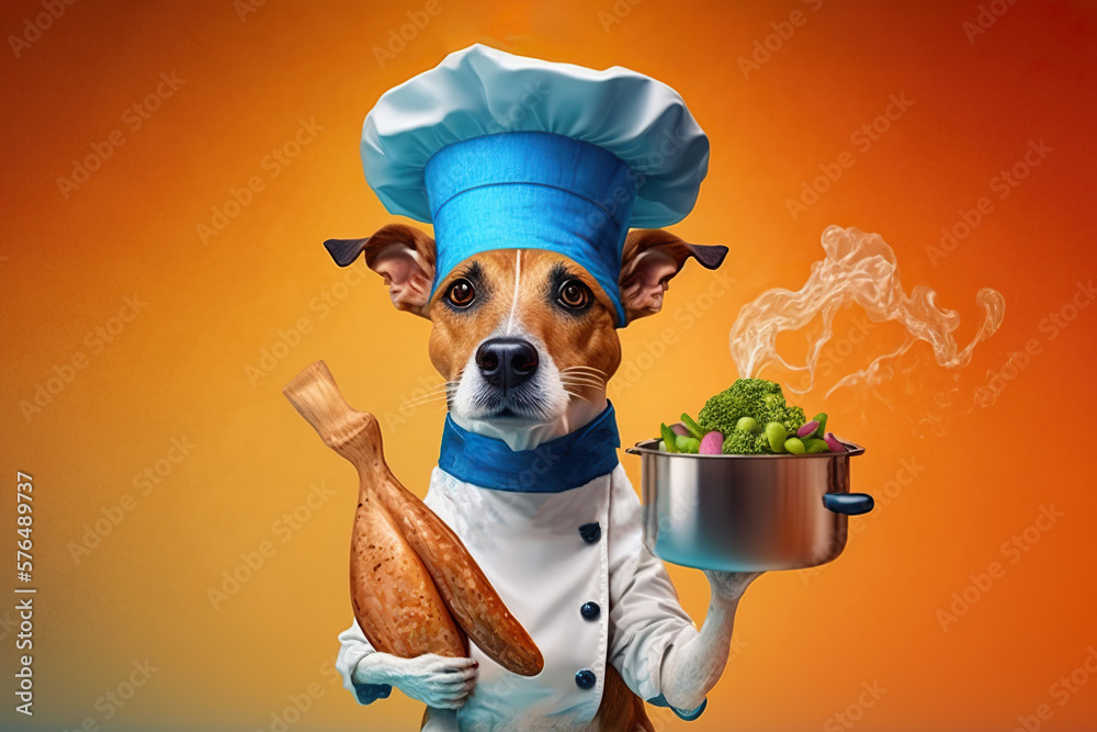 Cute dog as a chef on colored background, concept of Adorable and ...