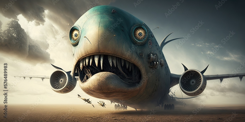 Monster aircraft afraid of fly, concept of Fear and Anxiety, created ...