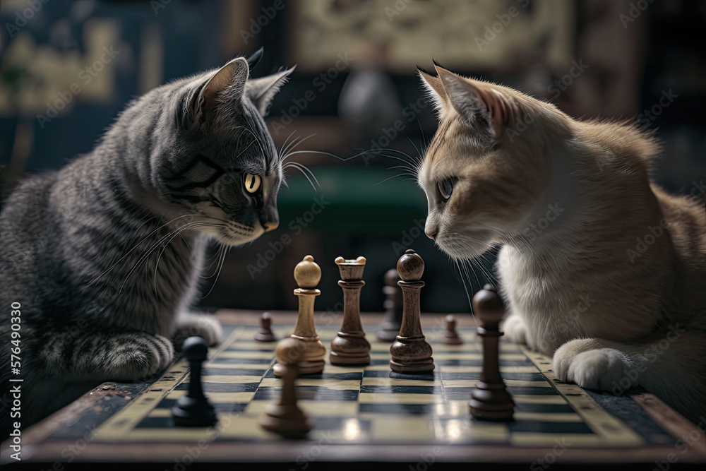 Cats playing chess on chess board. Generative AI Stock Illustration | Adobe Stock