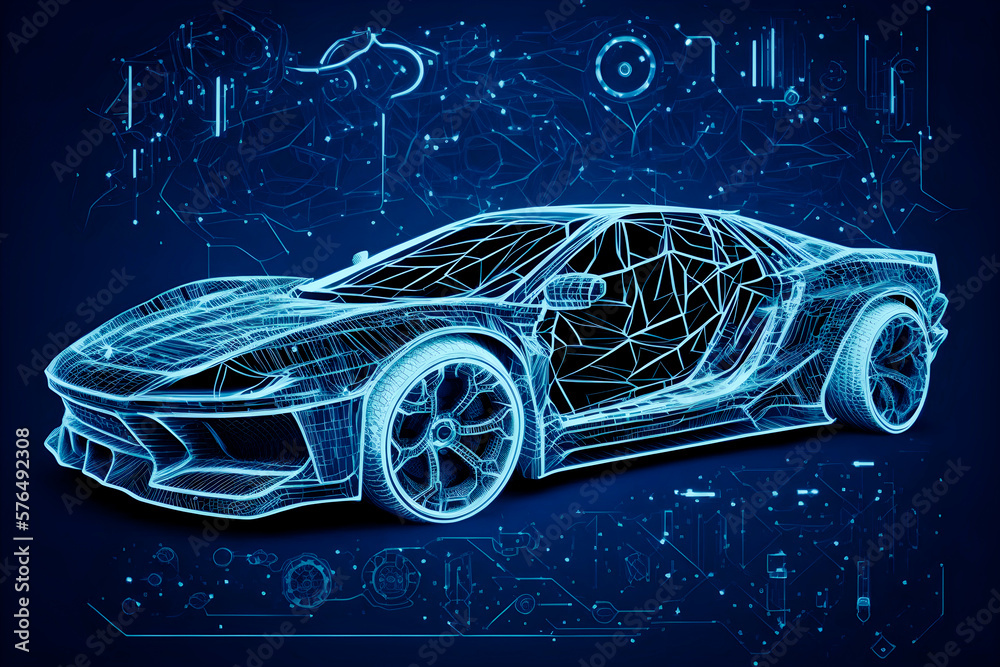 Innovative Supercar model in AR or Augmented reality with wireframe ...