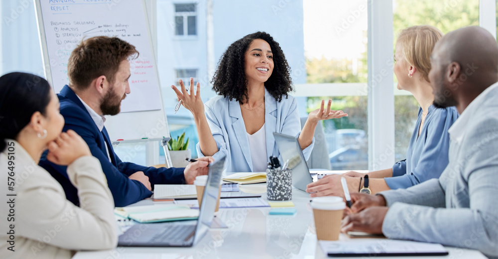 Black woman, leadership and business people in meeting, strategy or ...