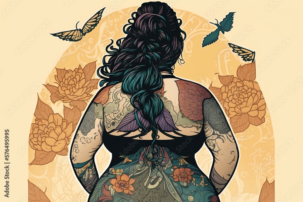 Fat woman figure with tattoos, concept of Body Art and Self-Expression ...