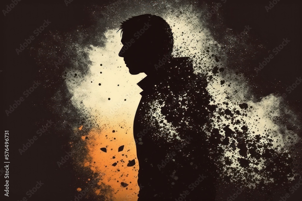 Conceptual abstraction on the theme of despair, the silhouette of a man ...