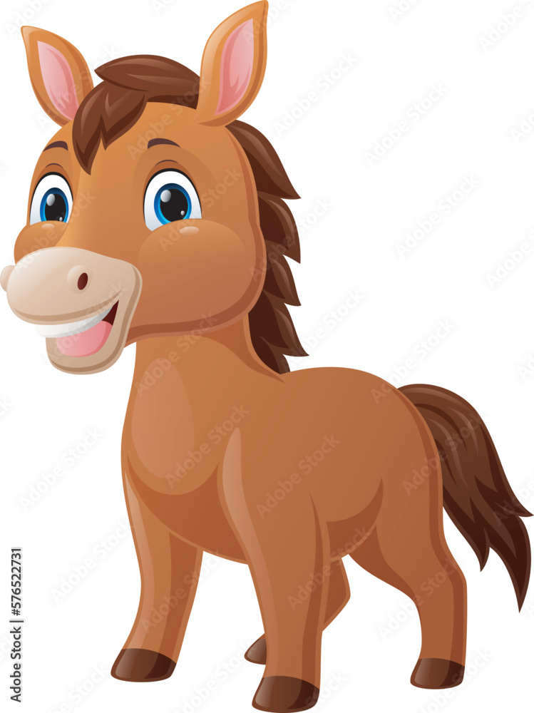 Cute baby horse cartoon on white background Stock Vector | Adobe Stock