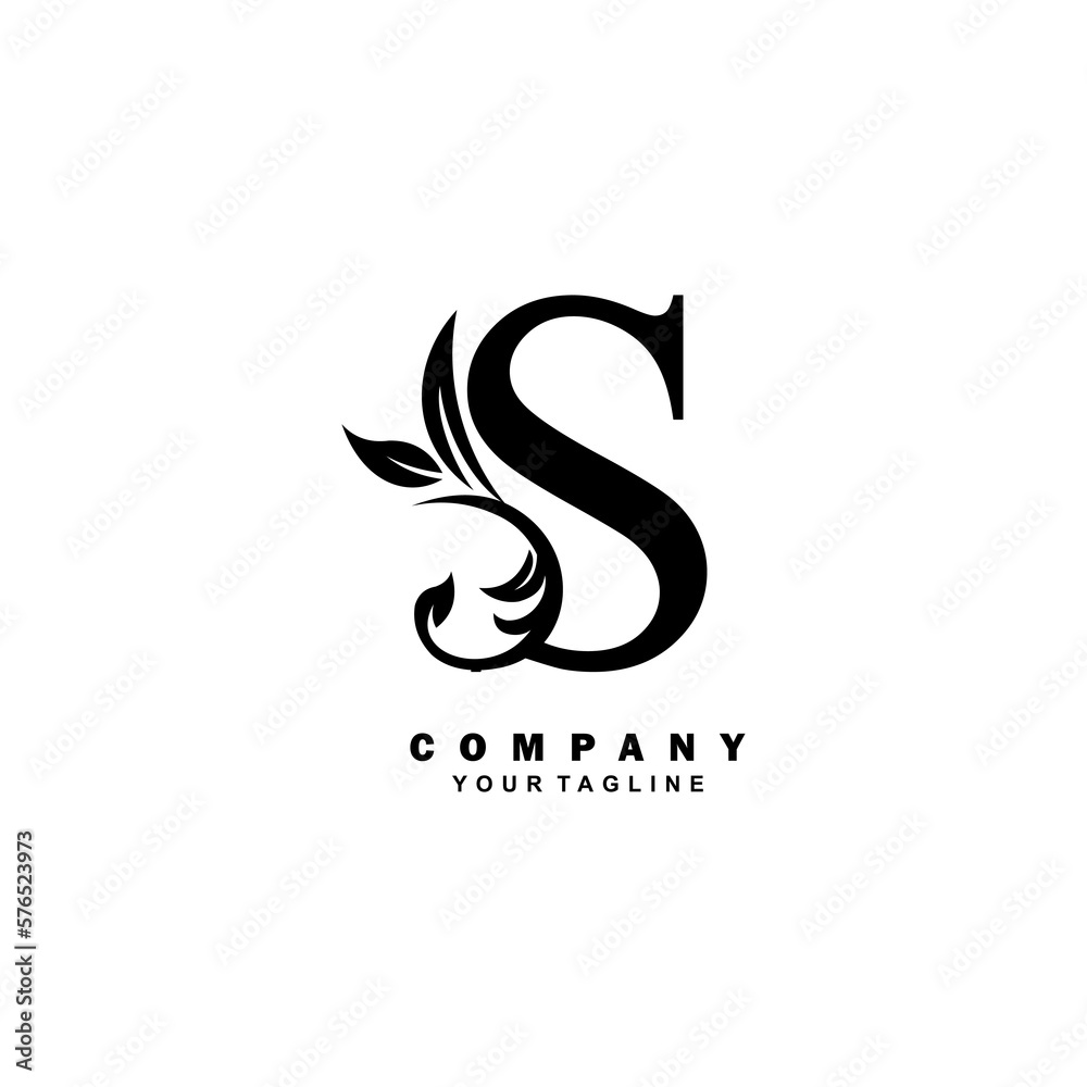 Elegant luxury black S letter logo vector design with leaf and flower ...