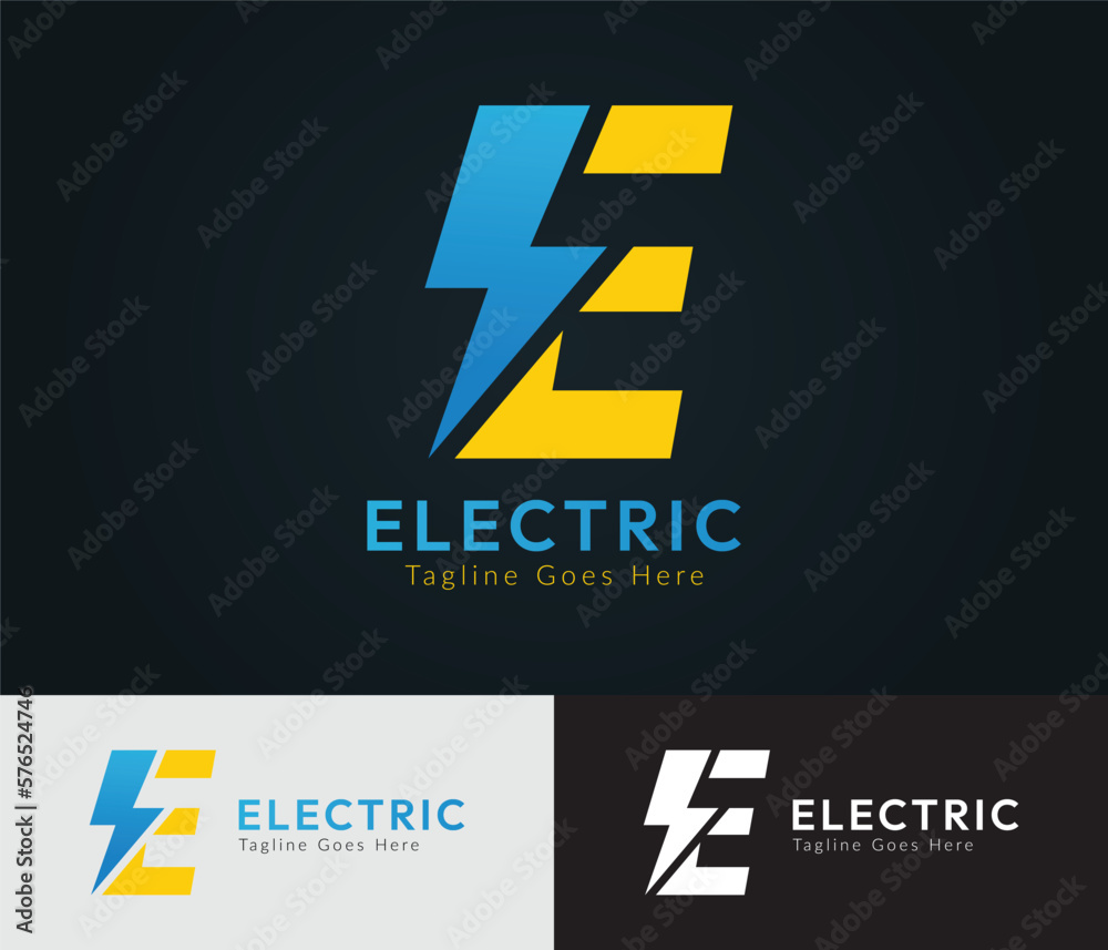 Electric Logo Template, Initial E Letter with Lightning Bolt Logo ...