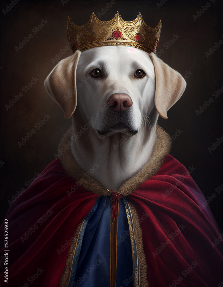 Royal Portrait of a Labrador Retriever Dressed Like a British King in a ...