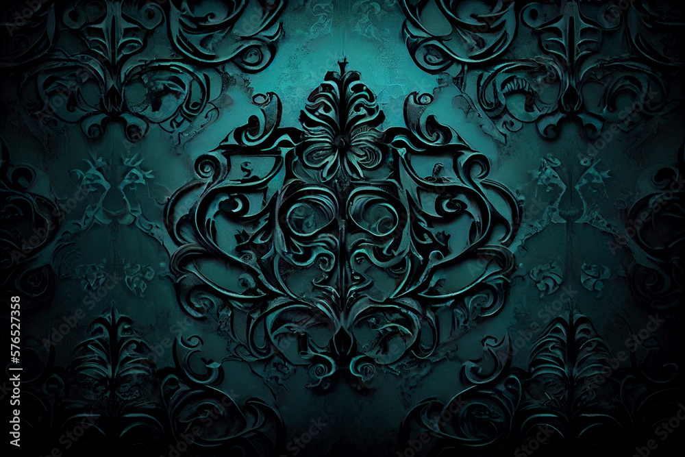 Royal, vintage, Gothic background in gloomy malachite green and black ...