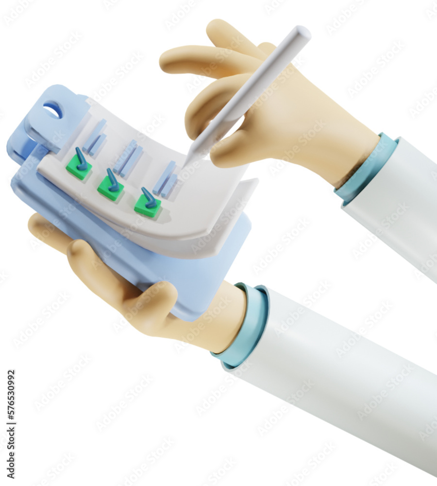 Doctor hands write on check board with medical icons on blue background ...