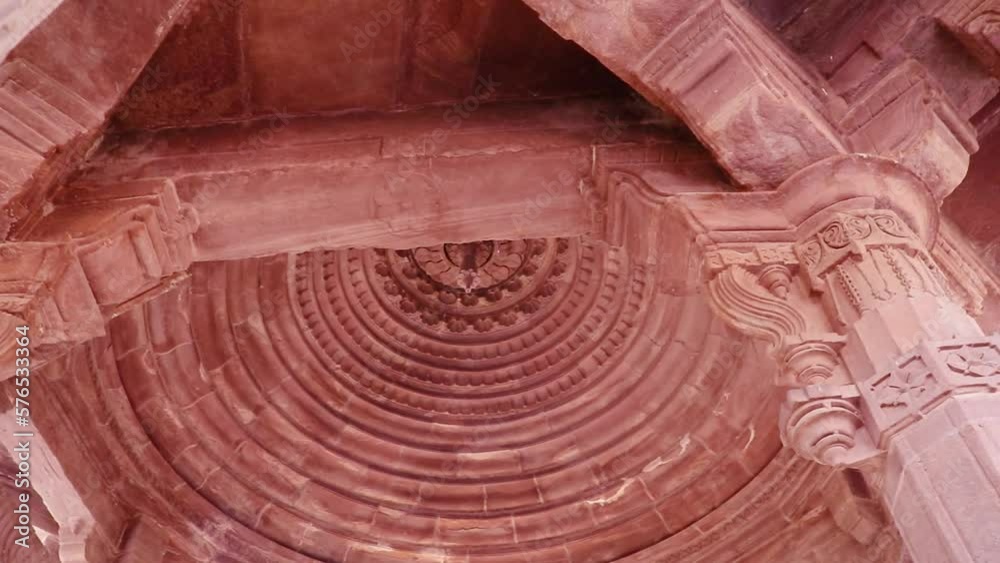 ancient hindu temple dome inside architecture from unique angle at day ...
