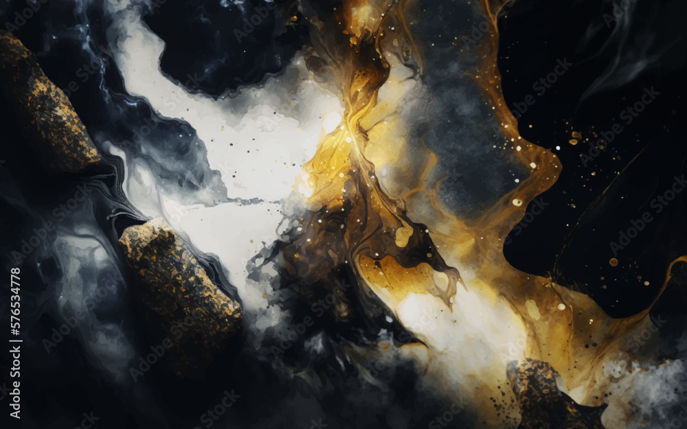 black gold alcohol cracked and gold Marble texture frame background ...