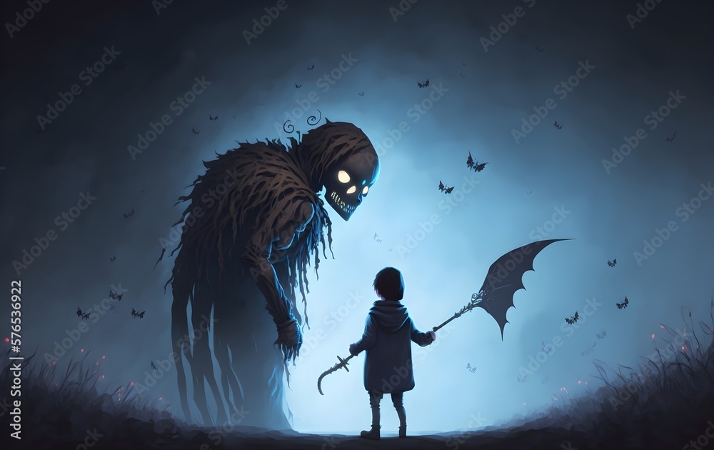 Ilustrace „The Death as know as Grim Reaper the child with glowing ...