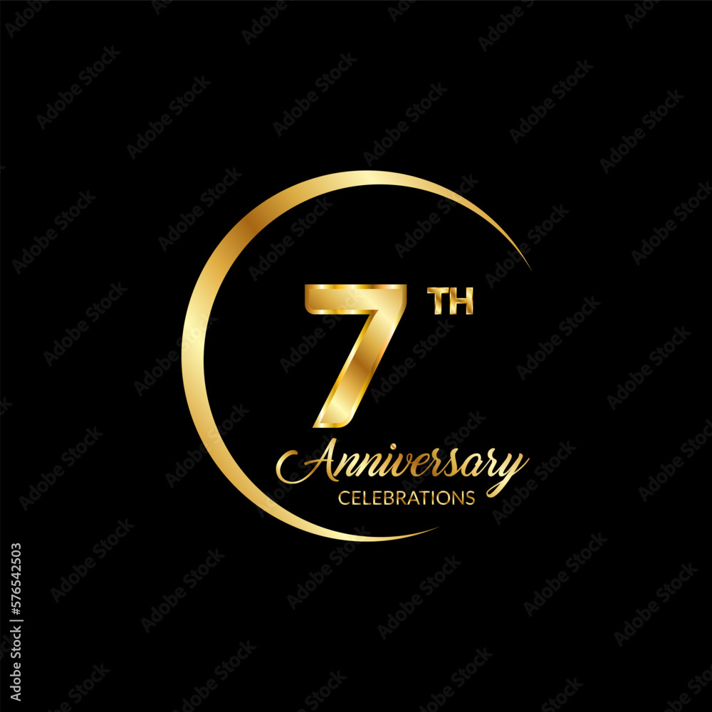 7 years anniversary. Anniversary template design concept with golden ...
