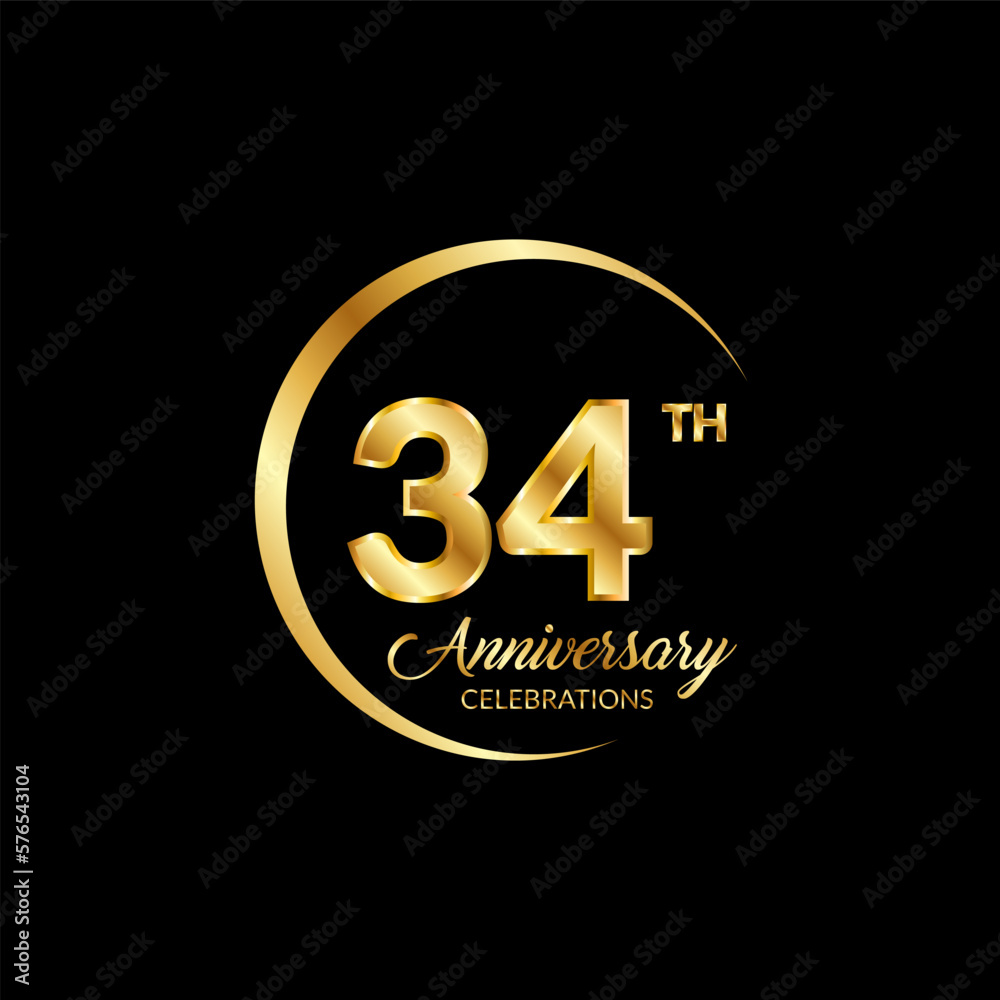 34 years anniversary. Anniversary template design concept with golden ...