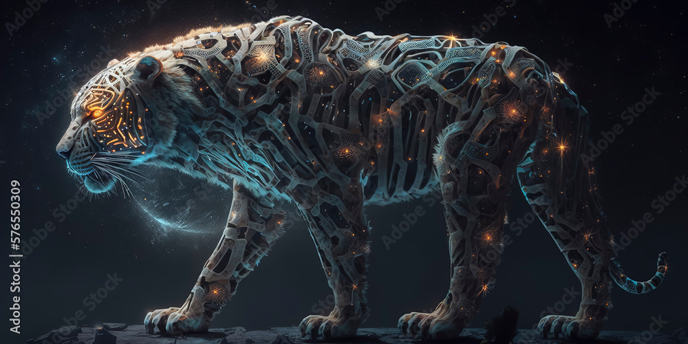 Sci - fi brain tiger - like creature god, primordial beast creature ...