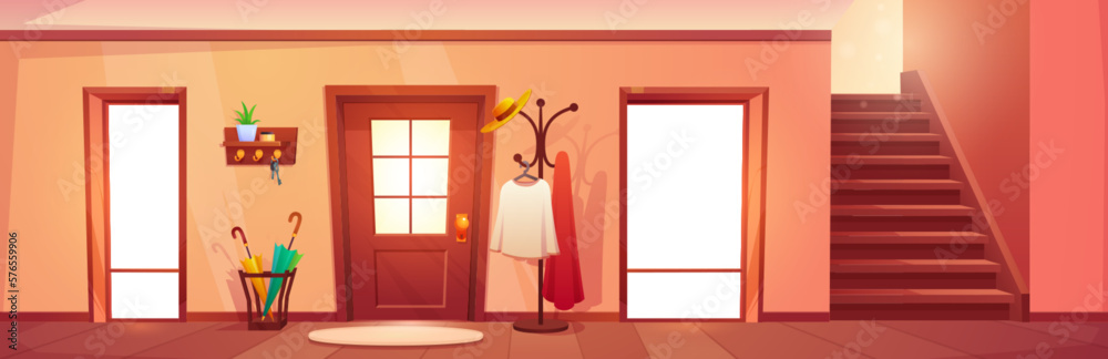 House hallway interior with furniture. Vector cartoon illustration of ...