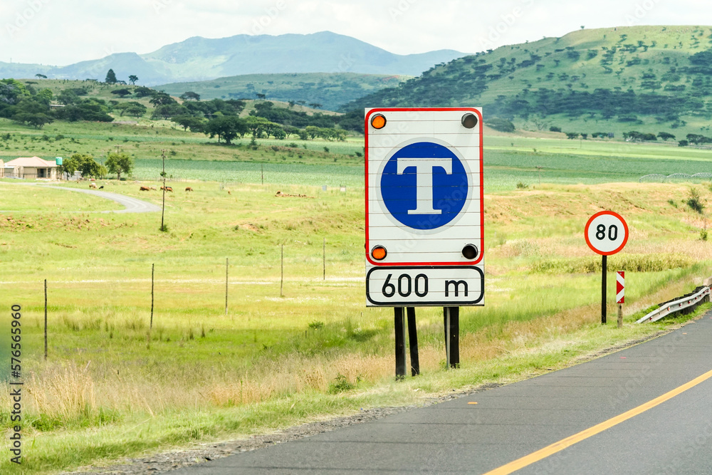 sign on the road for a toll booth or toll plaza in South Africa Stock ...