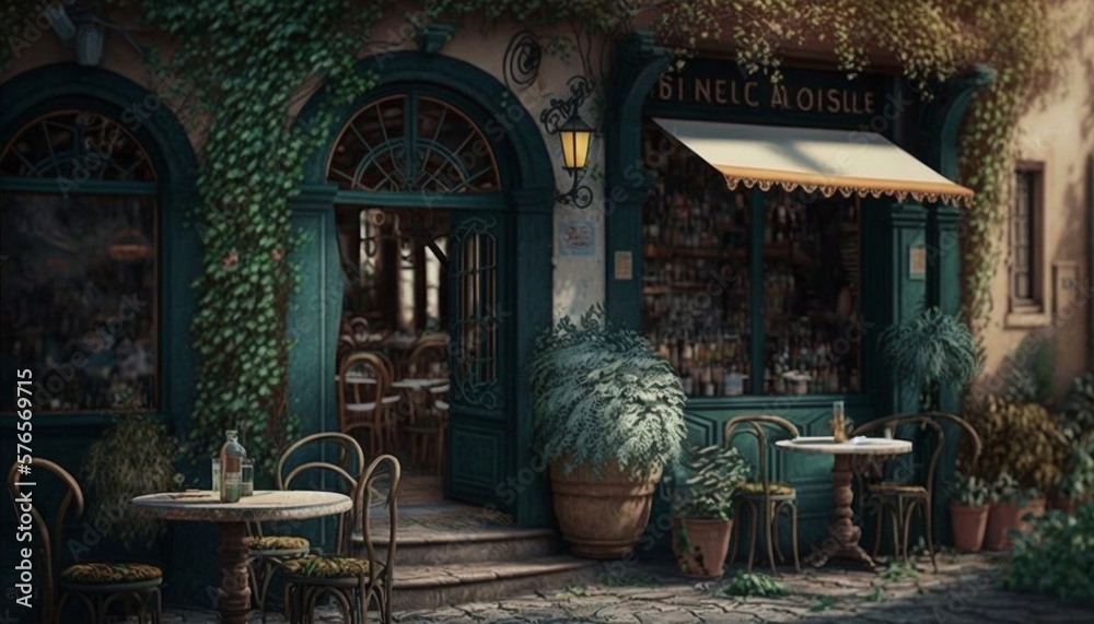 Outdoor cafe or restaurant by the road. Europian style. Outdoor old ...