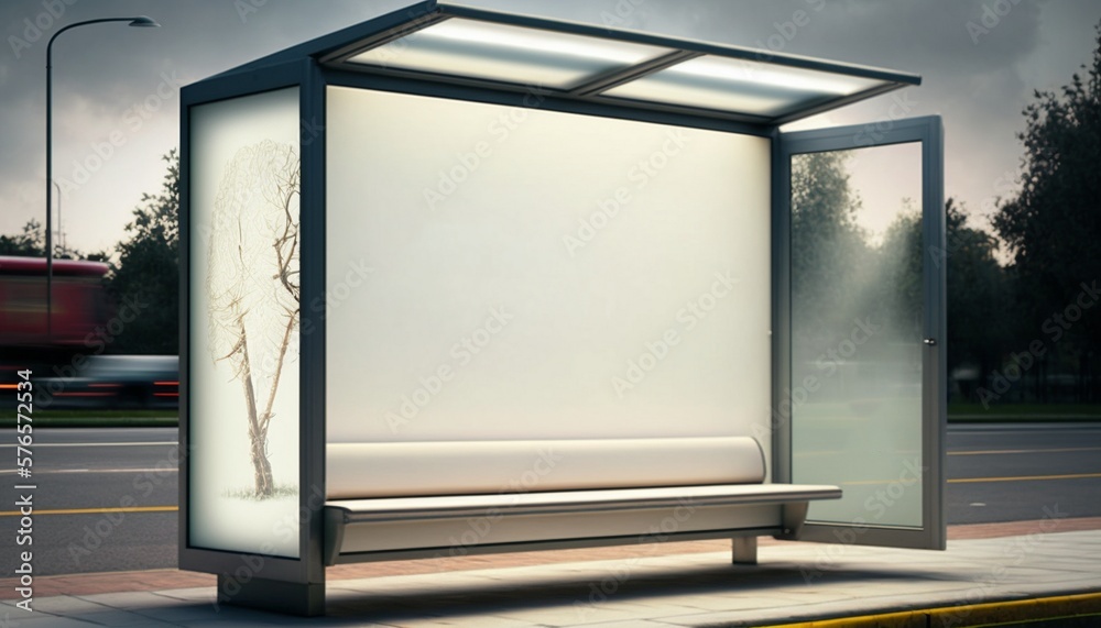 Billboard on the street. bus stop on the road. advertising billboard ...