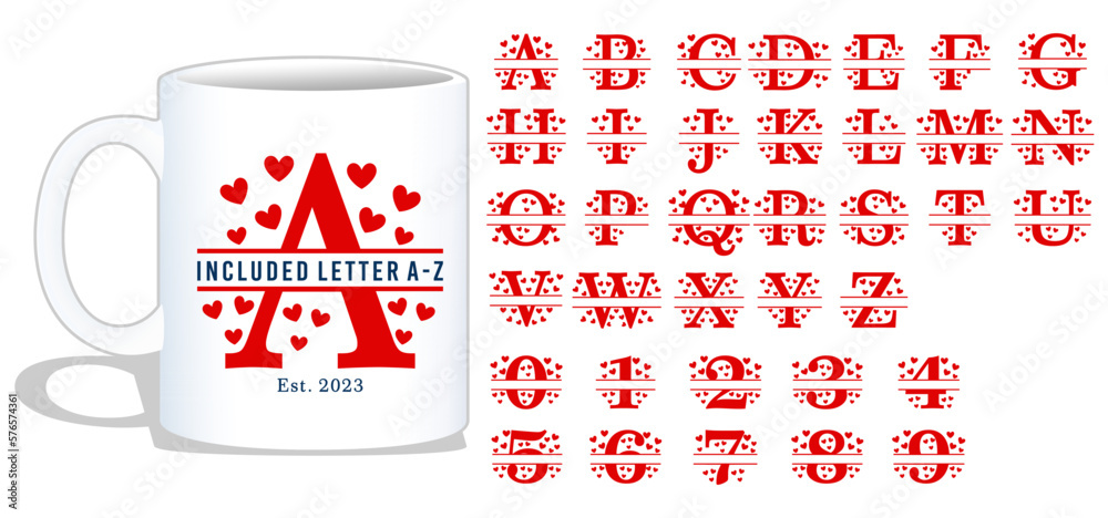 Heart Split Monogram Letters Set A-Z, Split letter, Split Alphabet ...