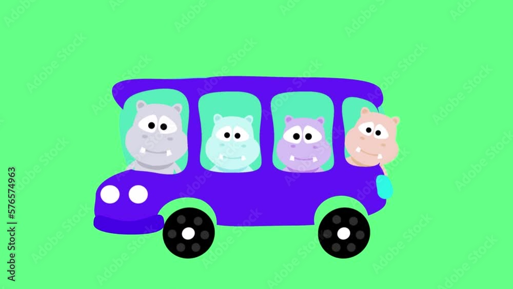 FUNNY CUTE HIPPO RIDING ON THE BUS / CUTE BABY HIPPOPOTAMUS KIDS RIDING ...