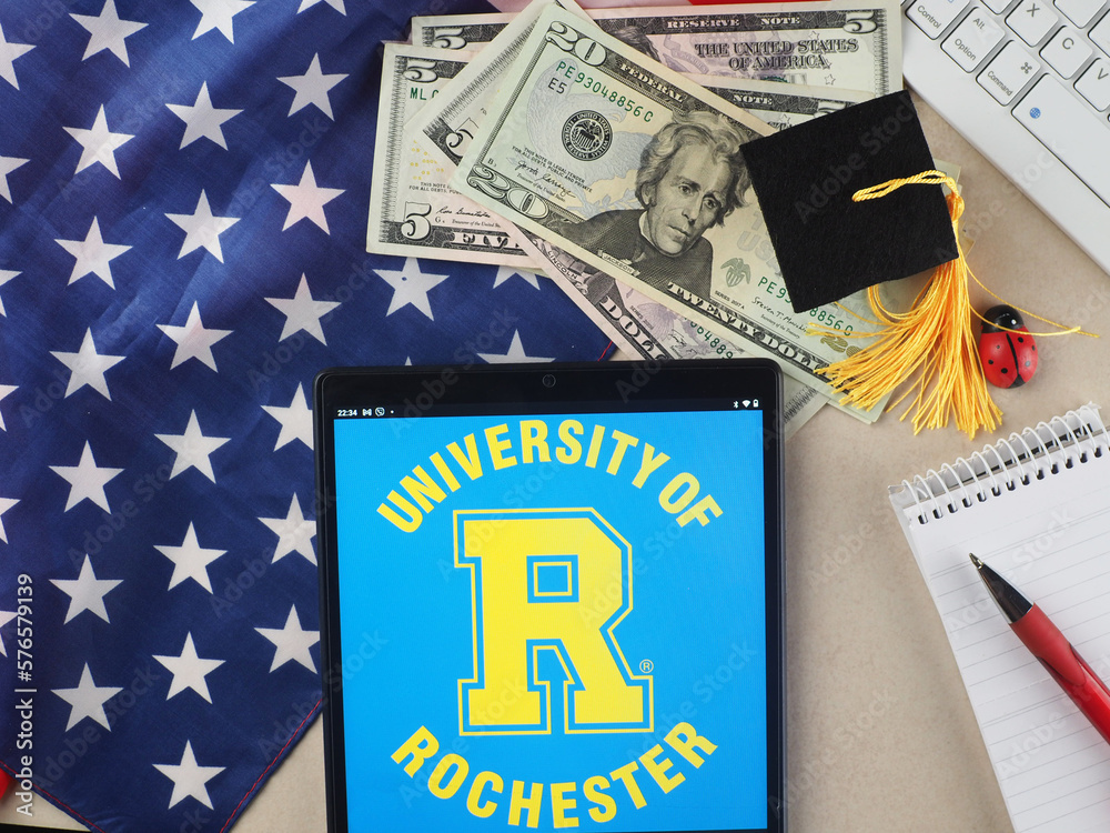 In this photo illustration, University of Rochester logo seen displayed ...