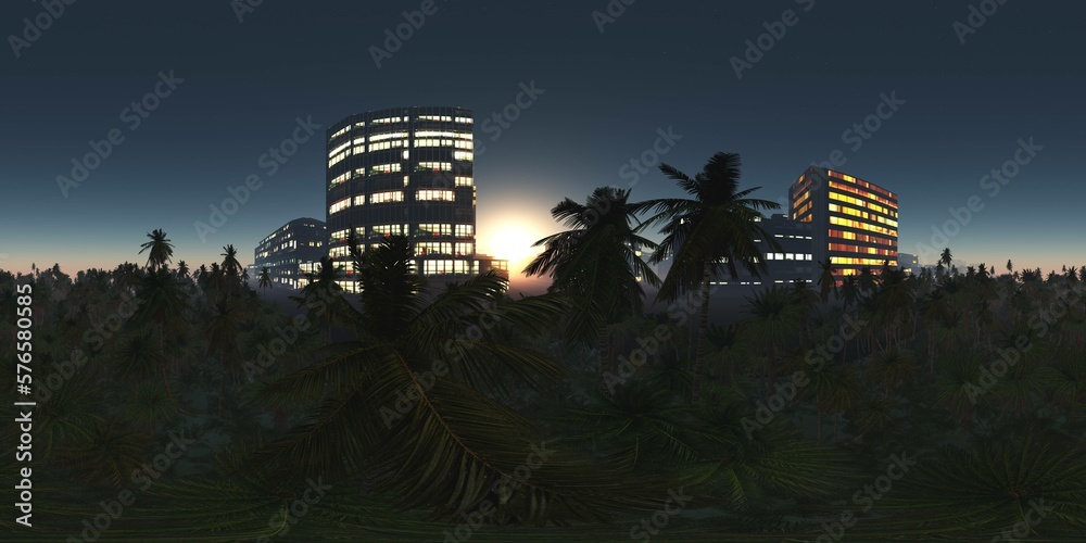 Evening city. HDRI . equidistant projection. Spherical panorama ...