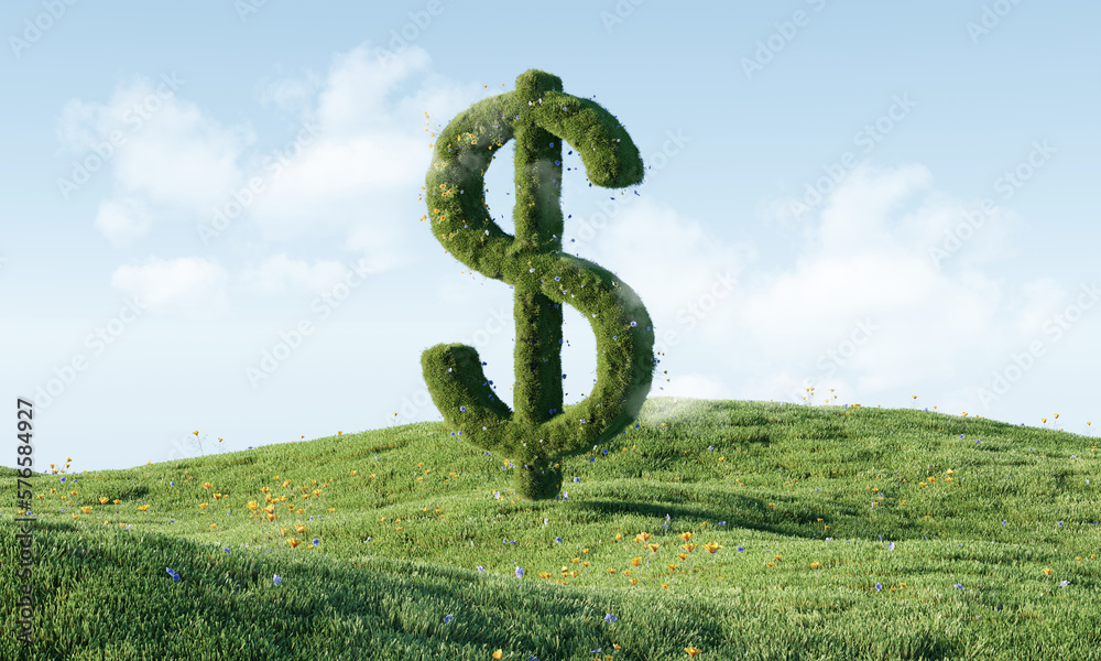 concept of eco green money sign business landscape background. eco ...