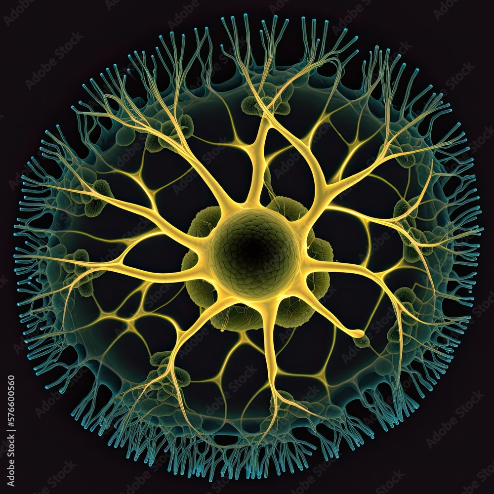 Imaginary astrocyte, glial cell or large neuron in cell culture. Close ...