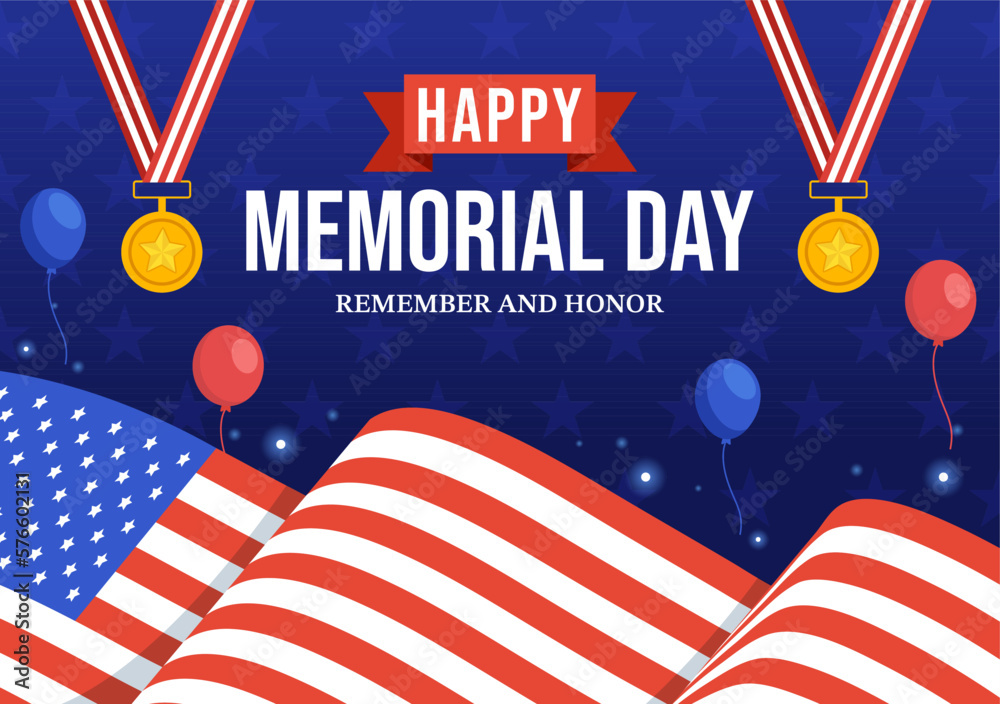 Memorial Day Illustration with American Flag, Remember and Honor to ...