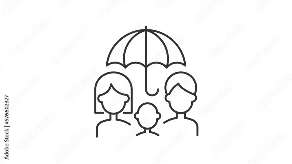 Animated life insurance linear icon. Social welfare. Family assistance ...