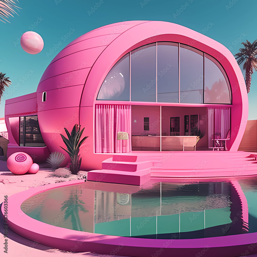 A futuristic pink house. Generative AI. Stock Illustration | Adobe Stock