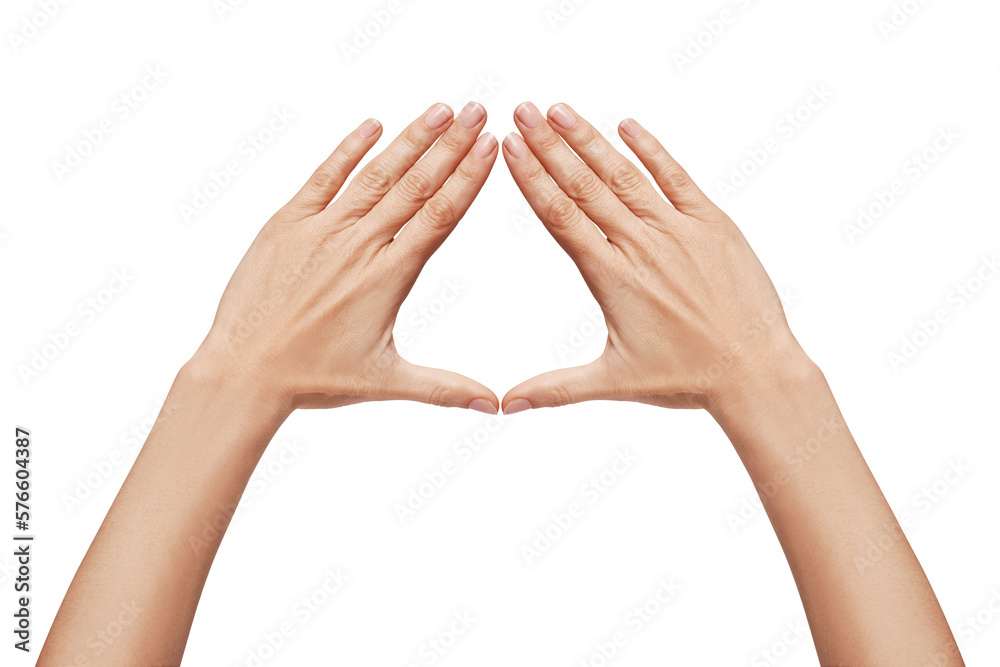 Female hands forming a triangle, symbol of women, feminist struggle ...