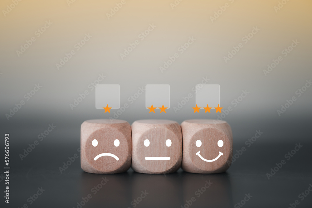 Wooden blocks with face symbol with empty check box, Customer ...