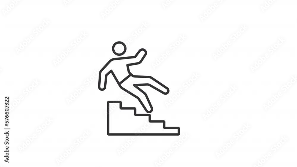 Animated fall prevention linear icon. Liability insurance. Disability ...