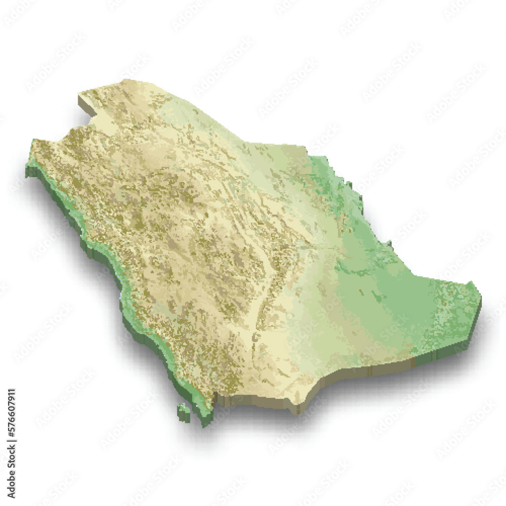 Vetor de 3d isometric relief map of Saudi Arabia do Stock | Adobe Stock