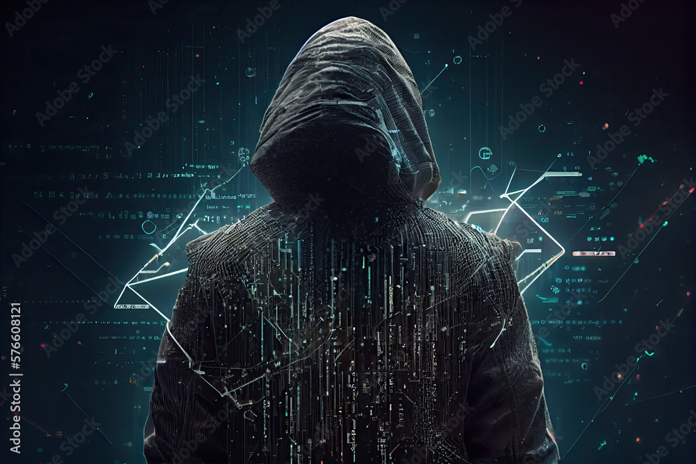 Hacker in Cyberspace with a Matrix Background - Generative AI illustration Stock Illustration ...