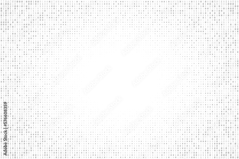 Gray Digital Data Matrix Of Binary Code Numbers Isolated On A White Background With A Copy Text
