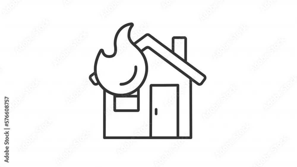 Animated fire linear icon. Burning home. Building ablaze. Disaster and ...