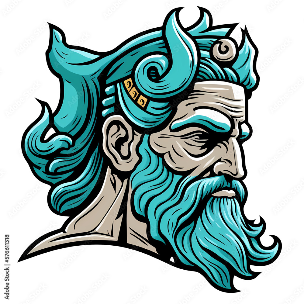 Poseidon cartoon illustration Logo Stock Vector | Adobe Stock
