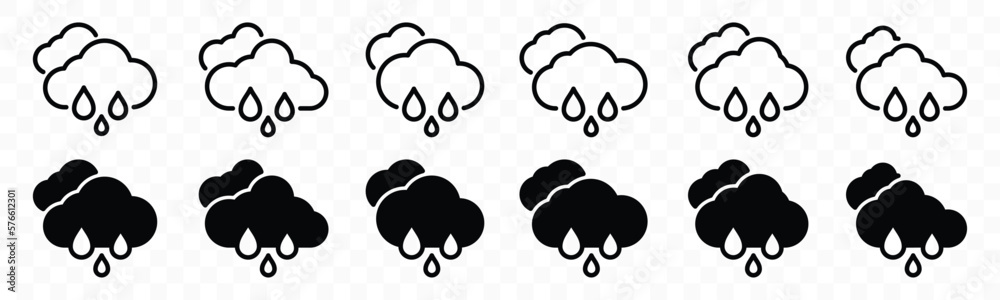 Rainy weather icon set. Heavy rain weather icons collection. Rainfall ...