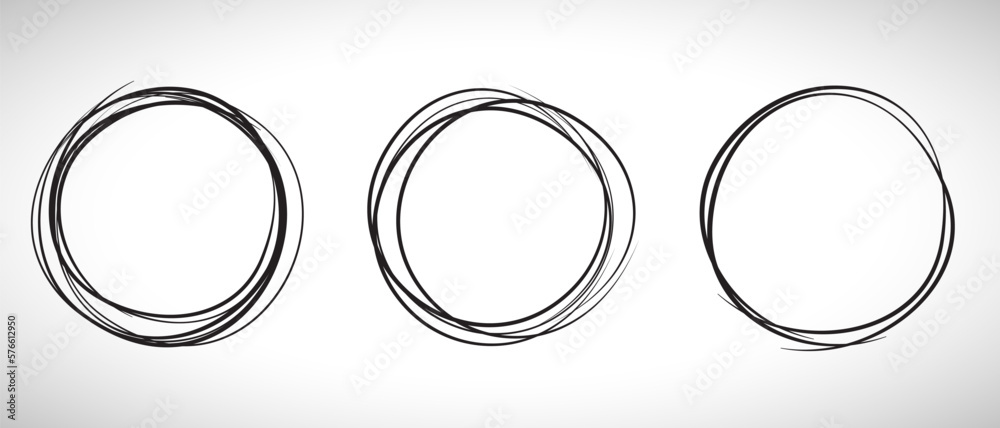 Black circle line hand drawn set. Highlight hand drawing circle ...
