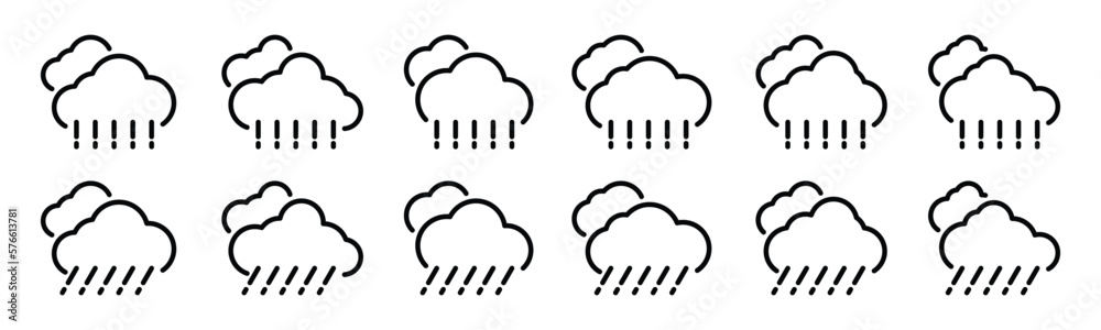 Rain weather icon set. Heavy rain weather icons collection. Rainfall ...