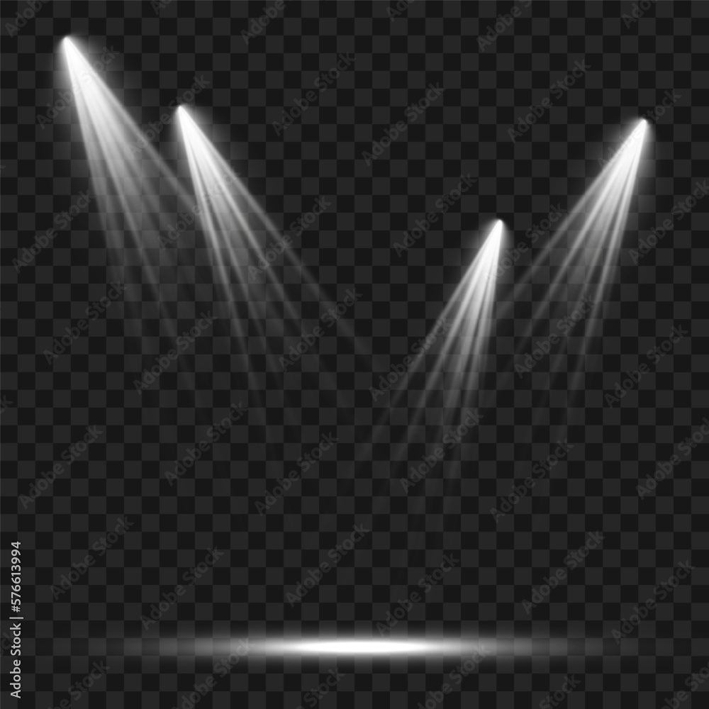 Stage lighting, on a transparent background. Bright lighting with ...